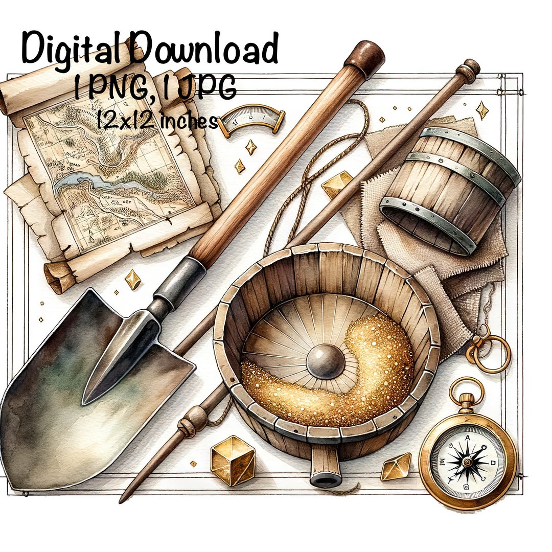 Gold Panning PNG Gold Mining Clipart Outdoor Gold Panning Watercolor ...