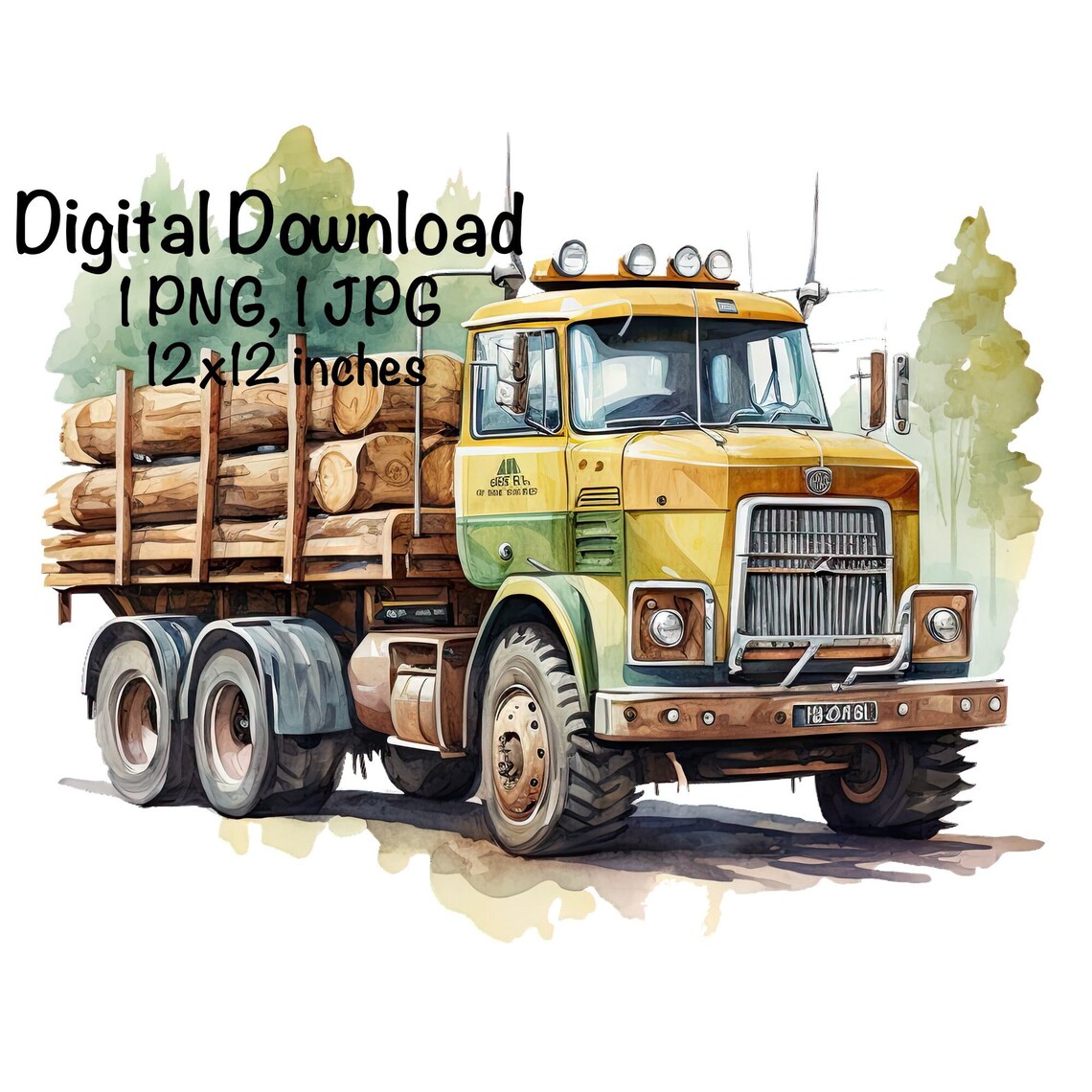 Logging Truck Watercolor Timber Lorry Trucks Boys Clipart Wall - Etsy