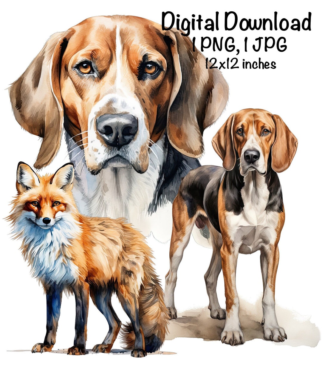 Foxhound Watercolor Clipart, Fox Hunting PNG, Commercial Use Foxhound ...