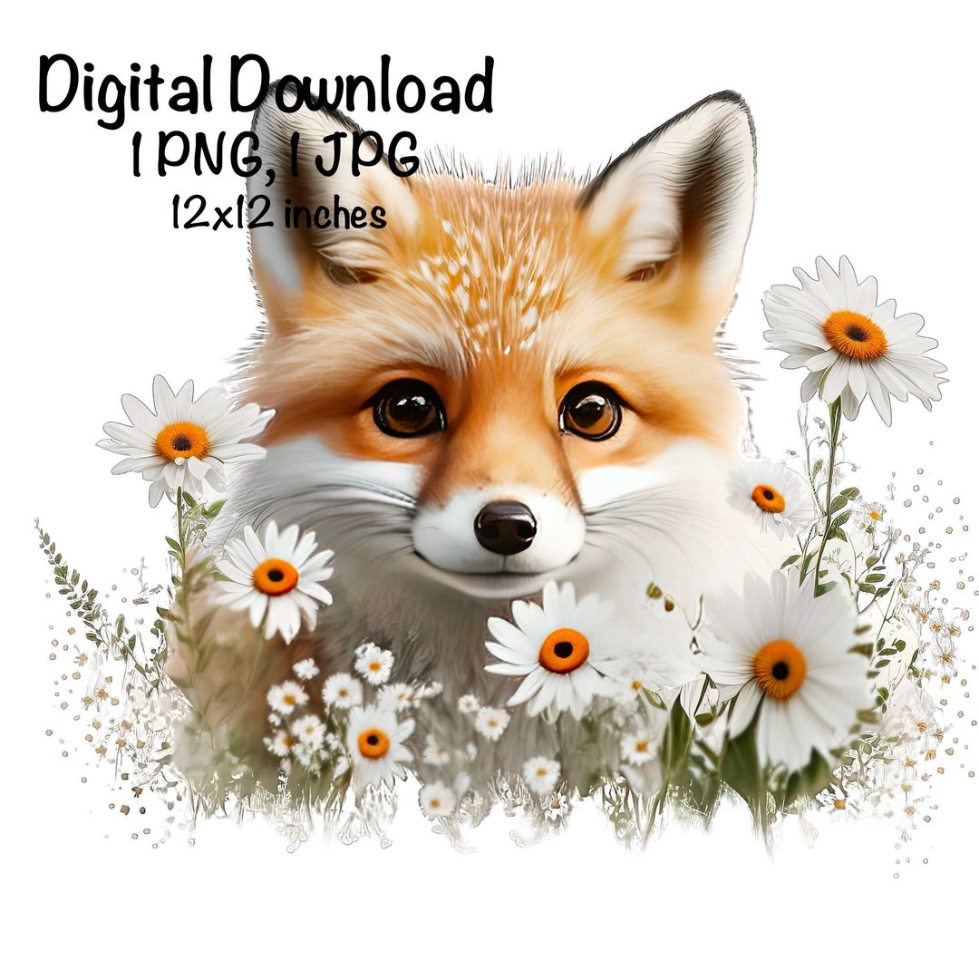 Fox, Cute Fox Clipart, Forest Animals Fox PNG, Fox and Daisy Flowers ...