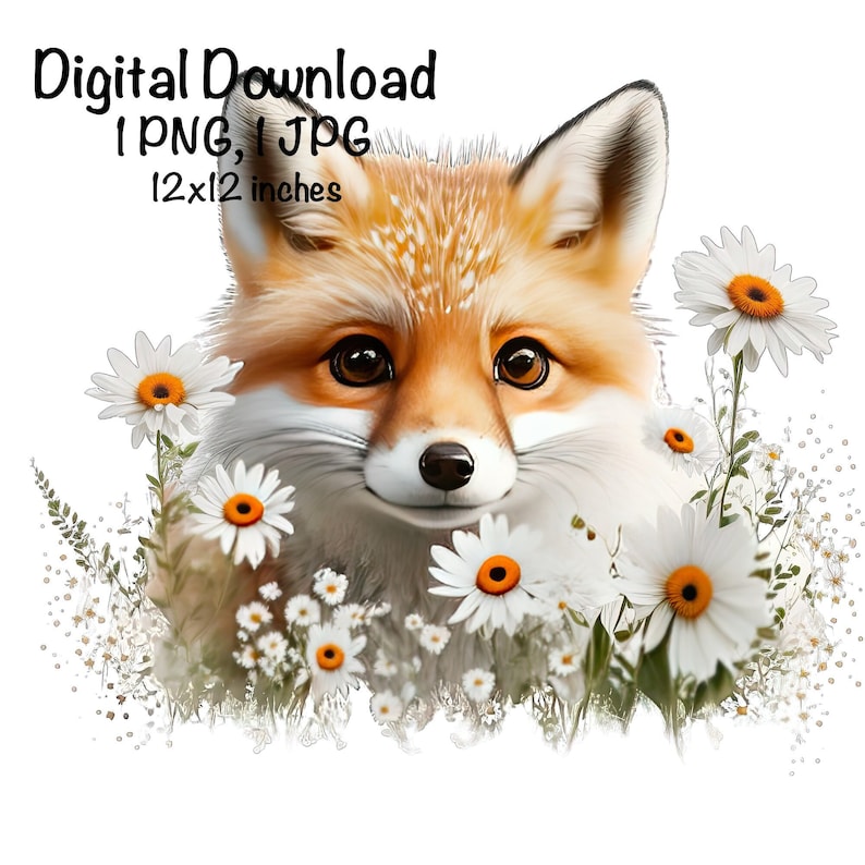 Fox, Cute Fox Clipart, Forest Animals Fox PNG, Fox and Daisy Flowers ...