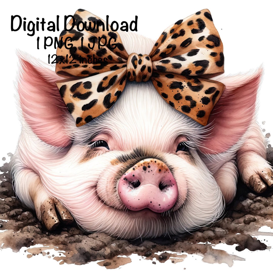 Farm Pig Watercolor Clipart Cute Farm Pig Leopard Bow Baby Pig PNG ...