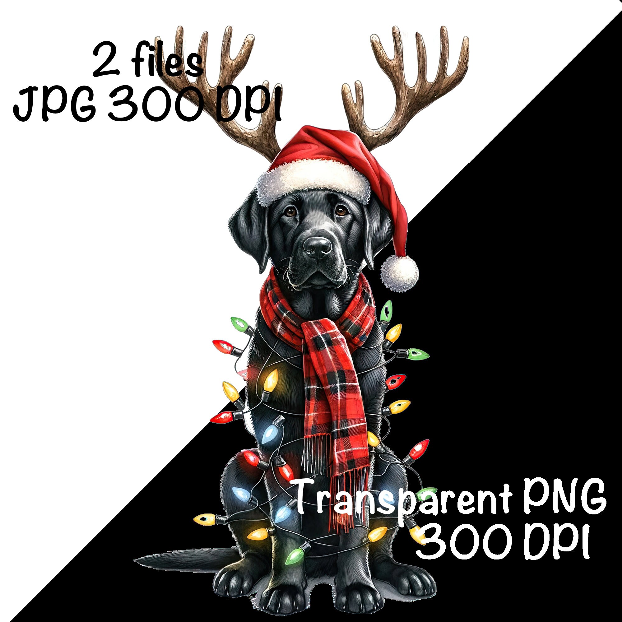 Christmas Labrador PNG Christmas Lights Santa Black Labrador ...