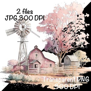 Old Farm Barn Watercolor Pink Barn Girls Clipart Wall Art Old - Etsy
