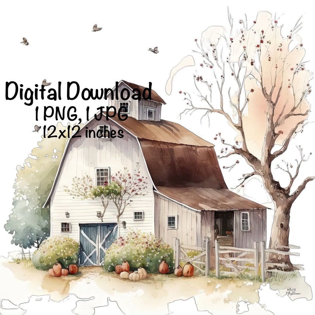 Old Farm Barn Watercolor Farm House Boys Girls Clipart Wall Art Old ...