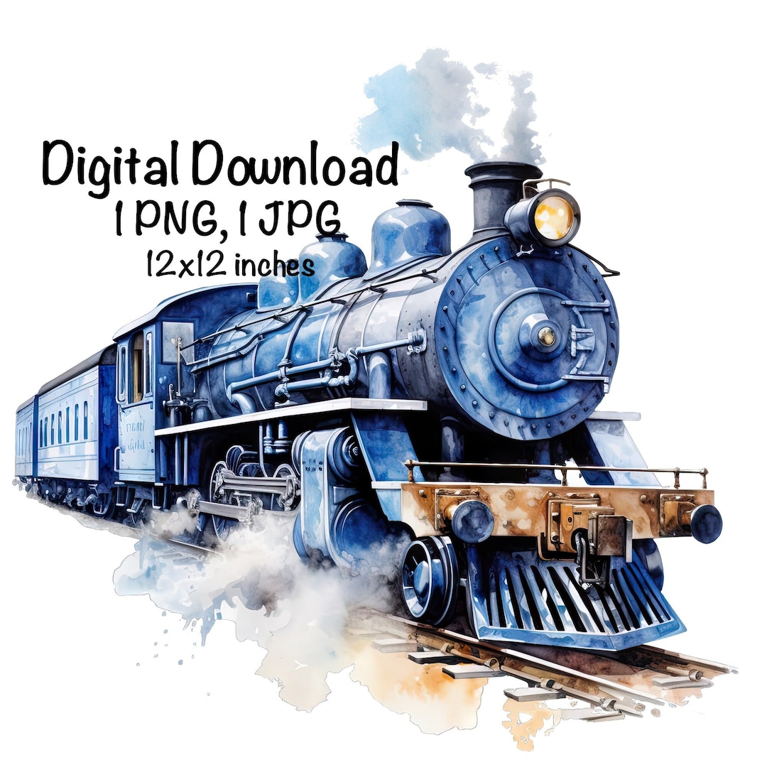 Steam Train PNG Watercolor, Locomotive Train Boys Clipart Sublimation ...