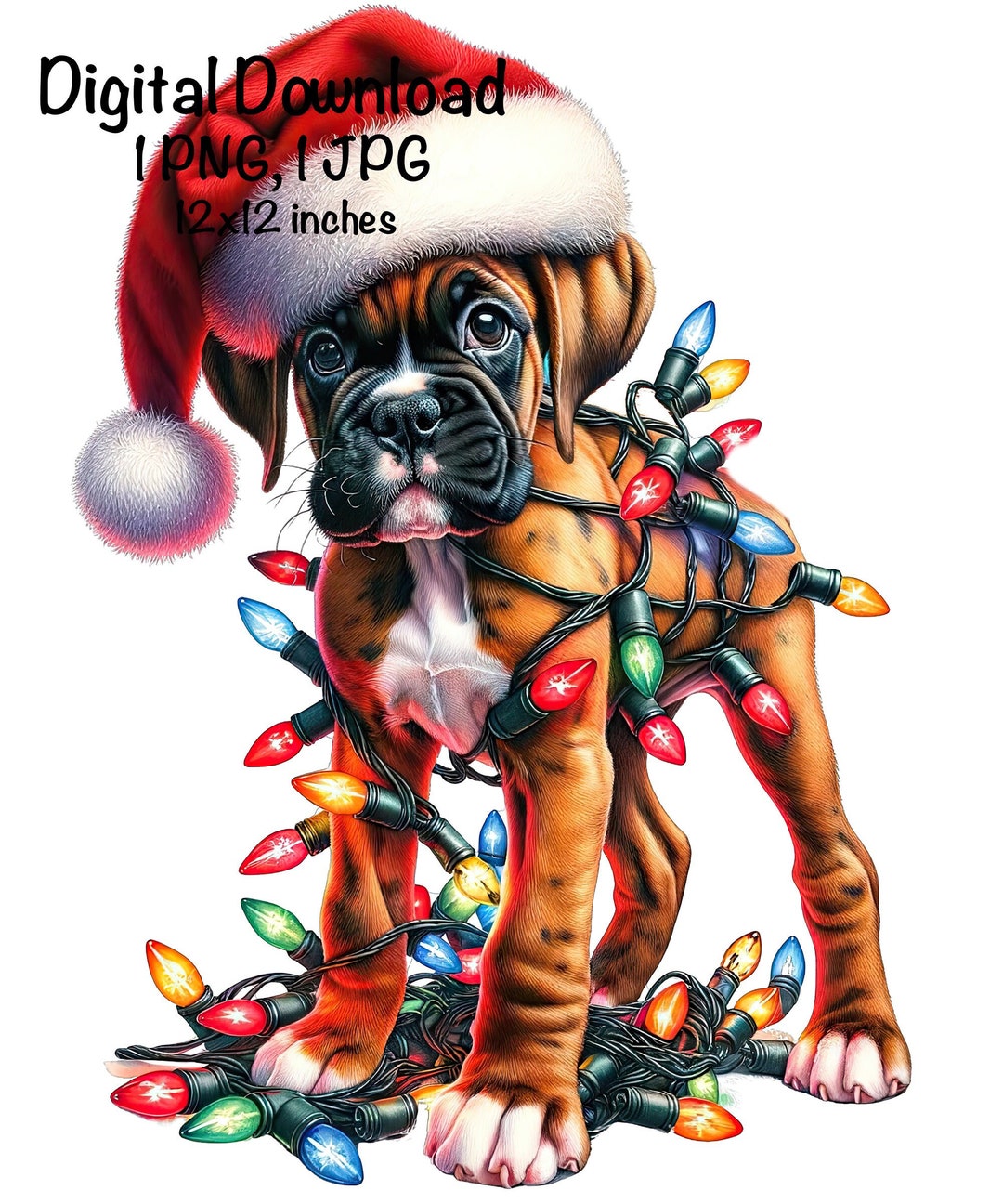 Christmas Boxer Puppy PNG Christmas Lights Santa Boxer Sublimation Cute ...