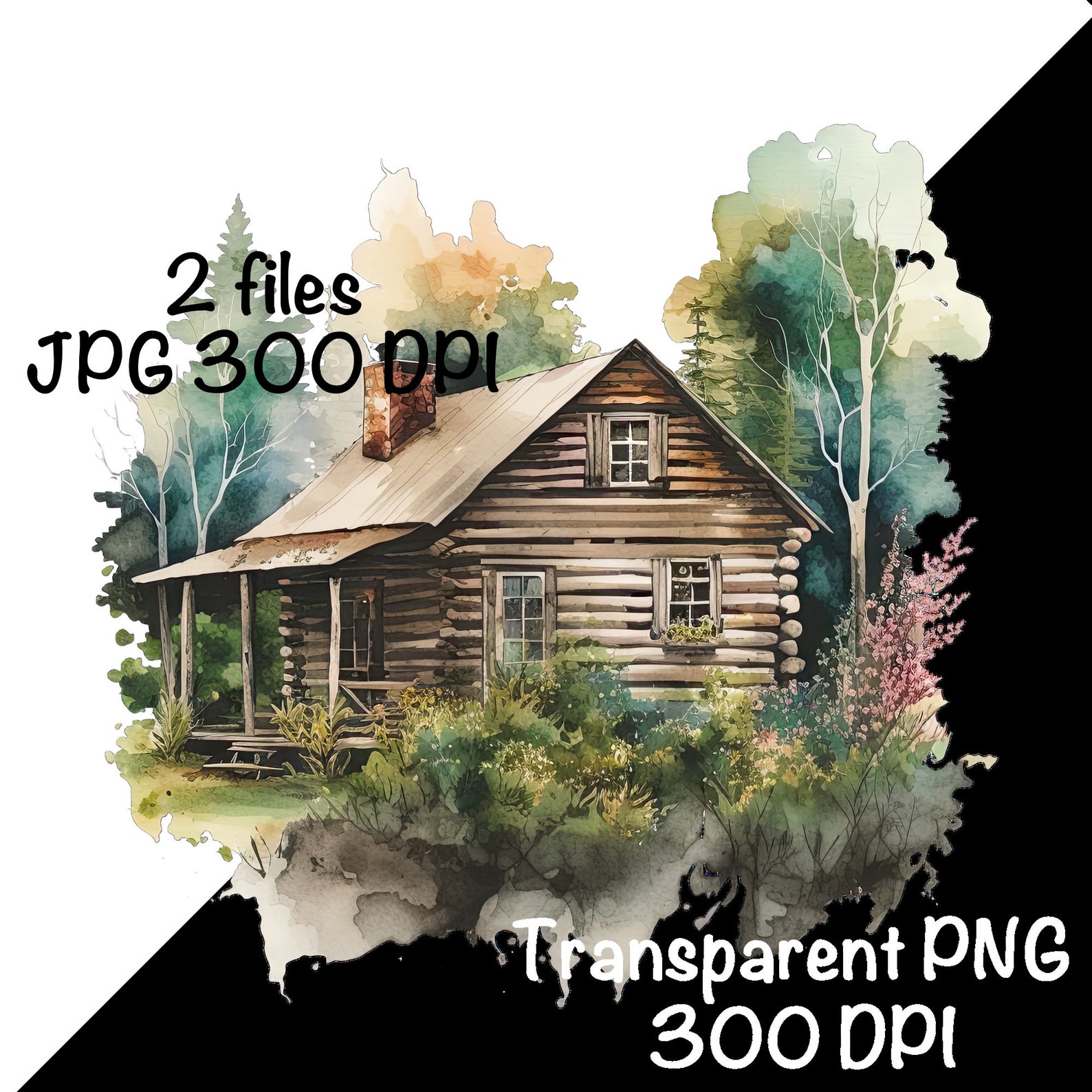 Rustic Old Log Cabin Watercolor Forest Boys Girls Clipart Wall - Etsy