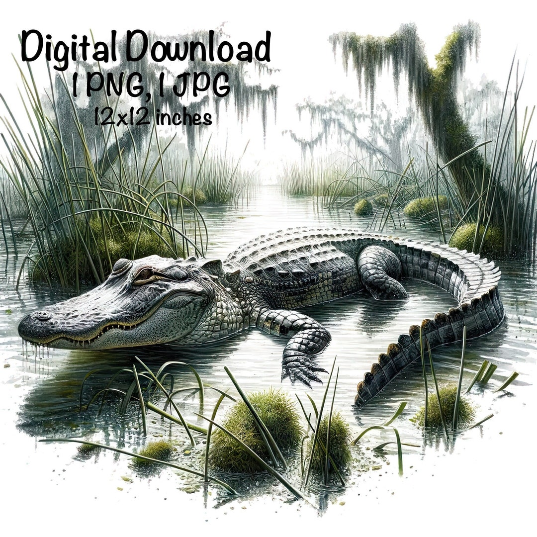 Alligator on the Bayou Watercolor Swamp Boys Girls Clipart Wall Art ...