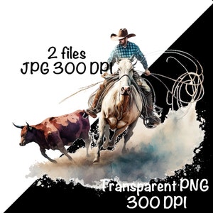 Cowboy Roping Horse Cow Western Country Clipart PNG Commercial Use ...