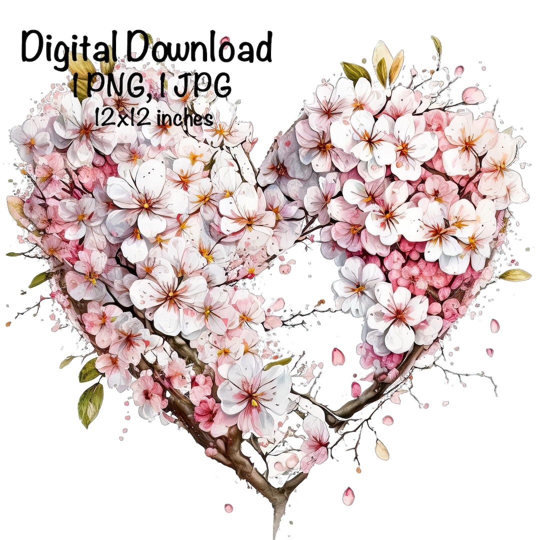 Beautiful Cherry Blossom Heart Watercolor Clipart Flowers - Etsy