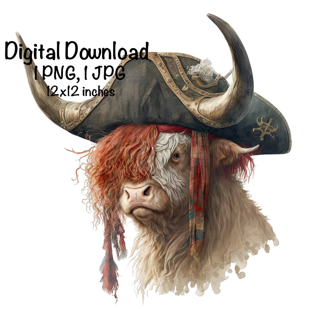 Highland Cow Watercolor Clipart Highland Cow Pirate Hat Pirate - Etsy ...