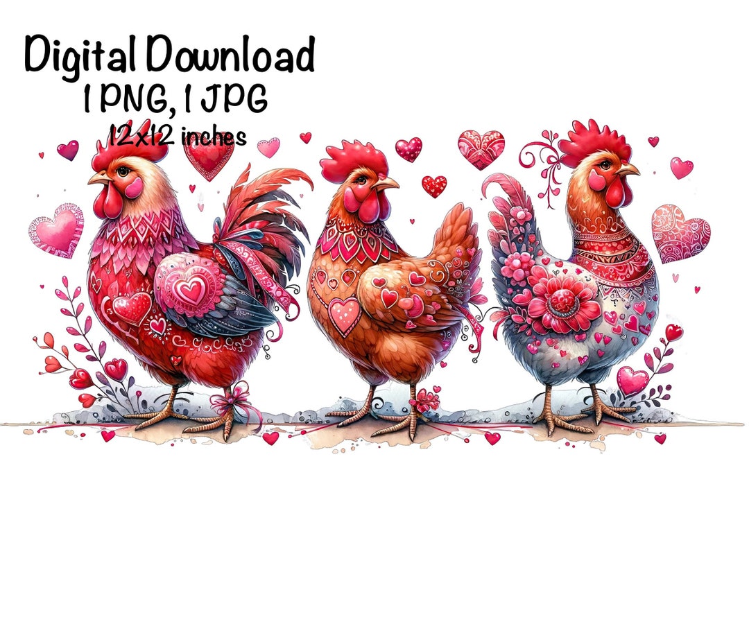 Valentine's Day Farm Chickens Valentine Farm Hen Boy Girls Clipart Farm ...