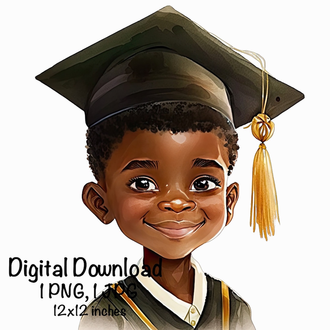Gold Graduation Graduate Clipart Cute Black Boy Preschool Grad PNG ...
