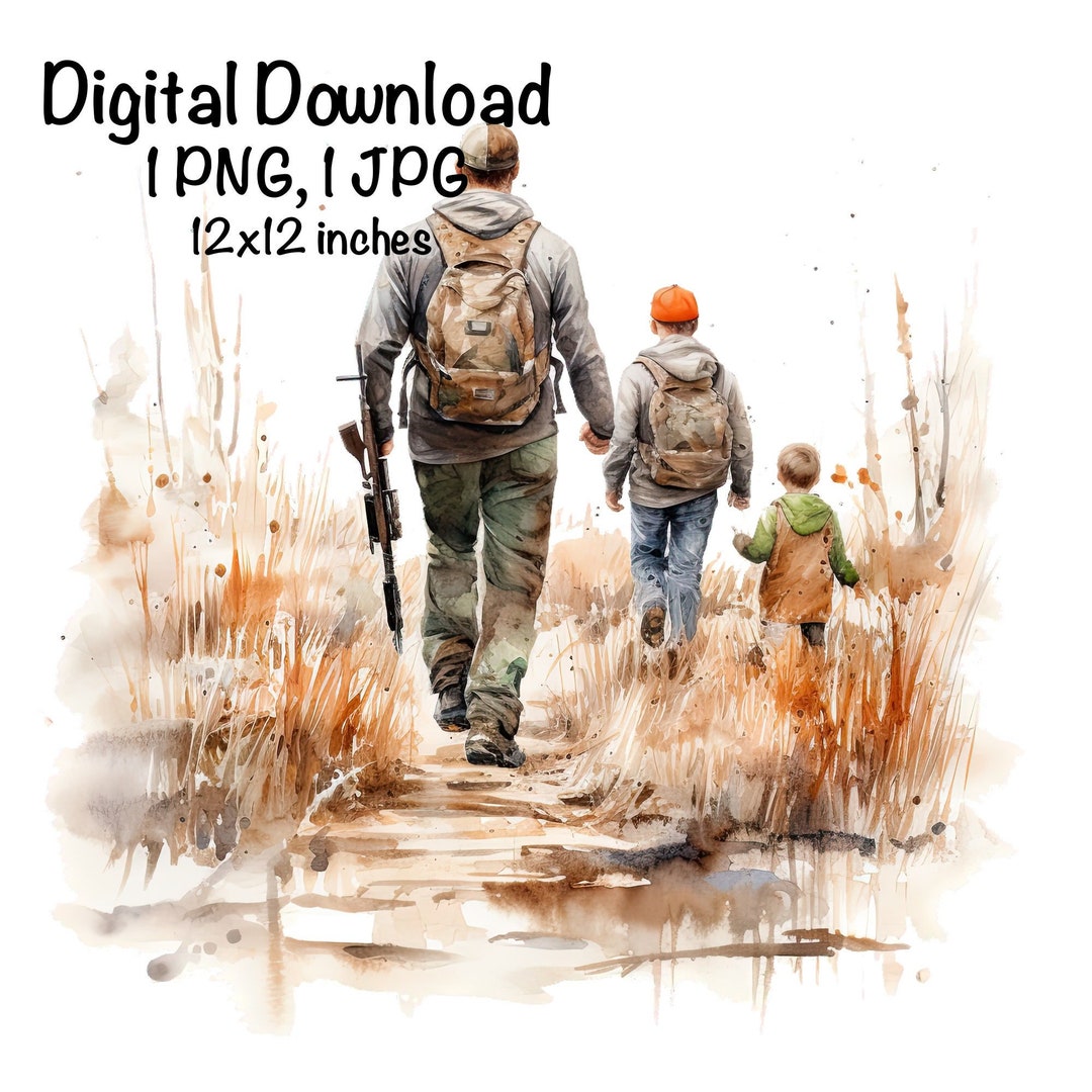 Hunting Father & Sons Watercolor Duck Hunting Family Clipart Father Son ...