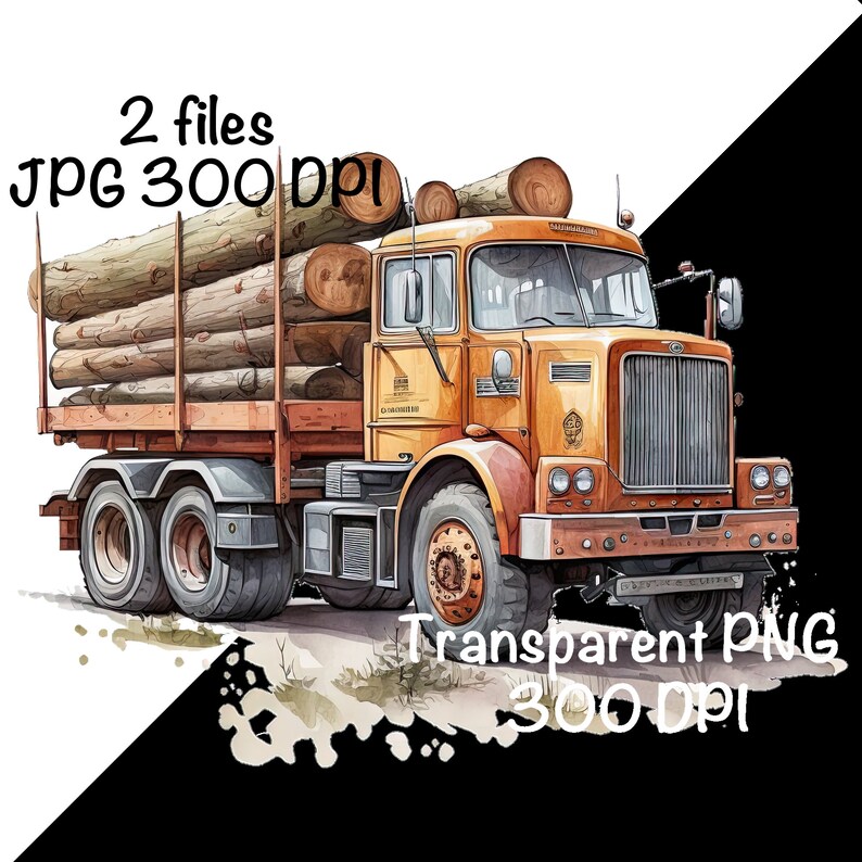 Logging Truck Watercolor Timber Lorry Trucks Boys Clipart Wall - Etsy