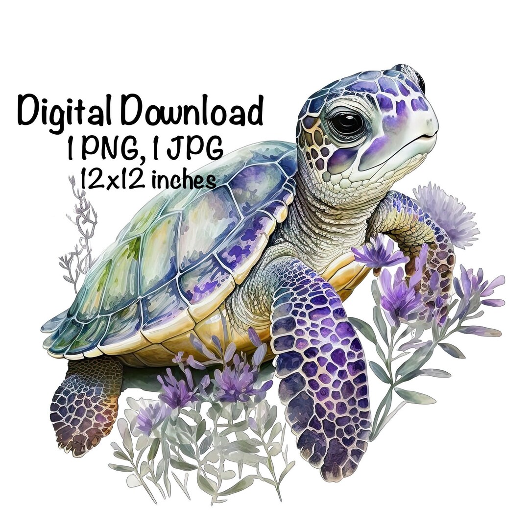 Sea Turtle Watercolor Clipart Ocean Sea Animals Lavender Flowers PNG ...
