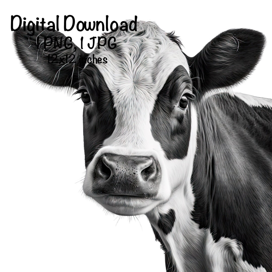 Dairy Cow Photo Clipart Black and White Cow B&W Photo PNG Commercial ...