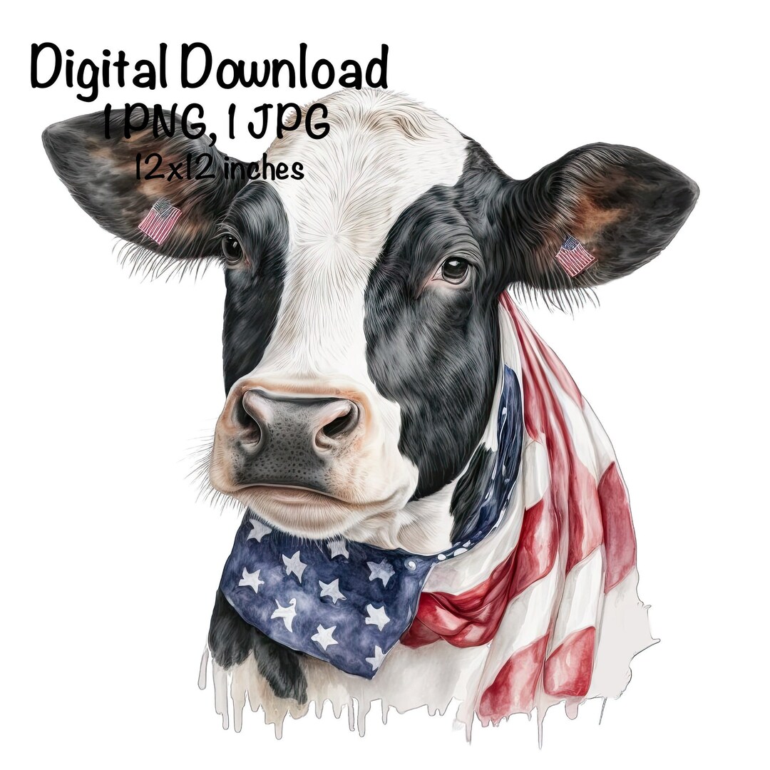 American Holstein Cow Watercolor Clipart Milk Cow Bandana US Flag PNG ...
