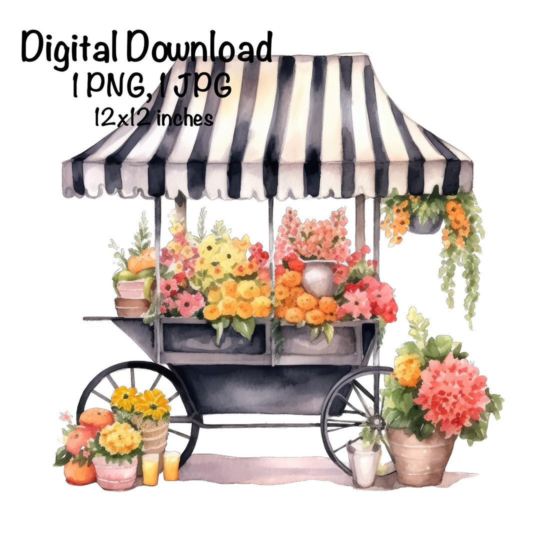 Farmers Market Flowers Stand Watercolor Clipart Market Flowers PNG ...