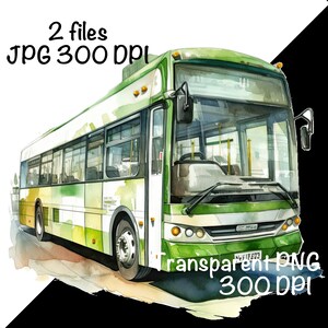 Green Bus Watercolor, Public Transportation Clipart Wall Art Road Bus ...