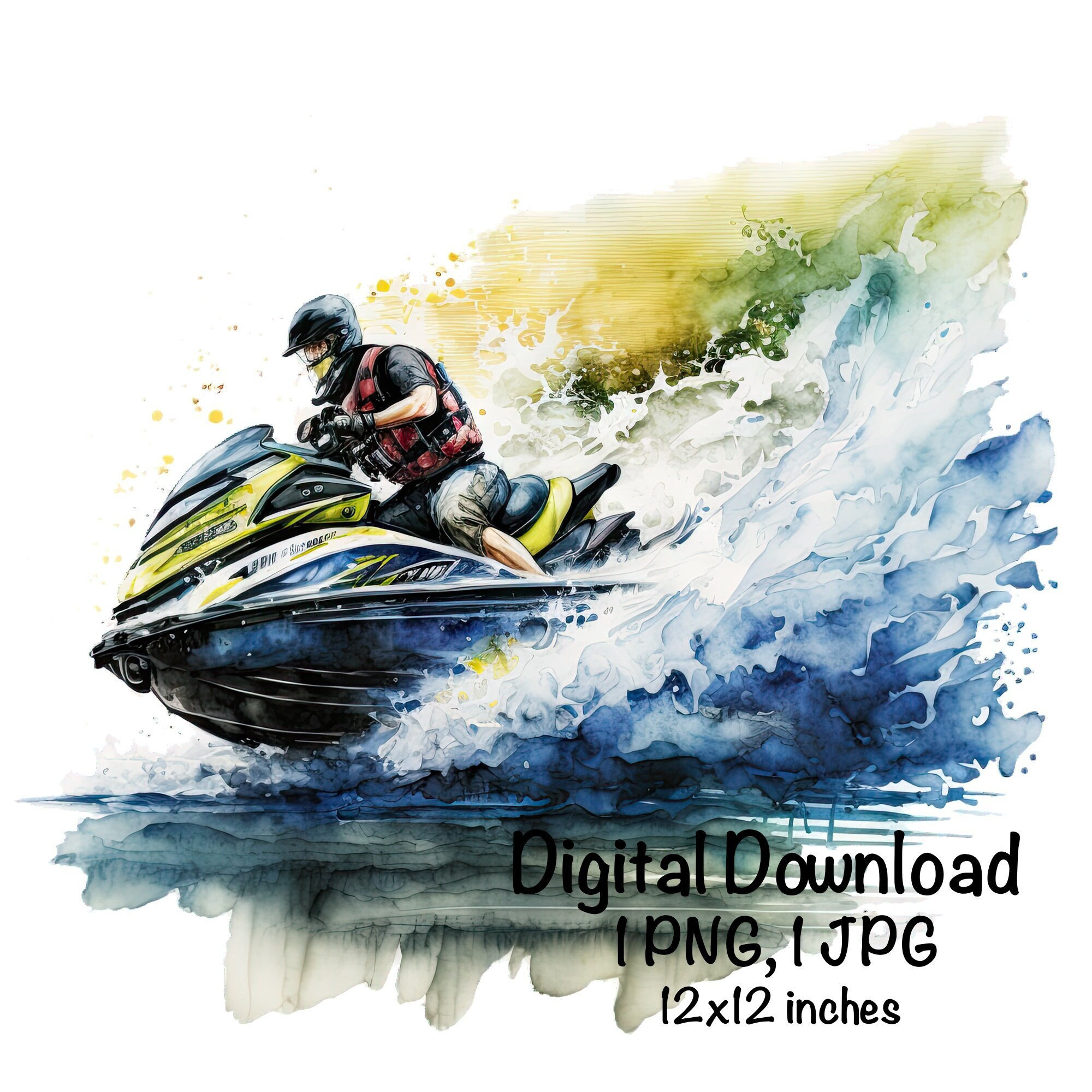 Jet Ski Watercolor, Water Sports Boys Clipart Waves Jet Ski Lake Ocean ...