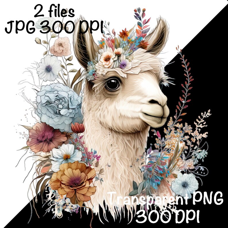 Llama Watercolor Clipart Farm Llama Spring Flowers PNG - Etsy