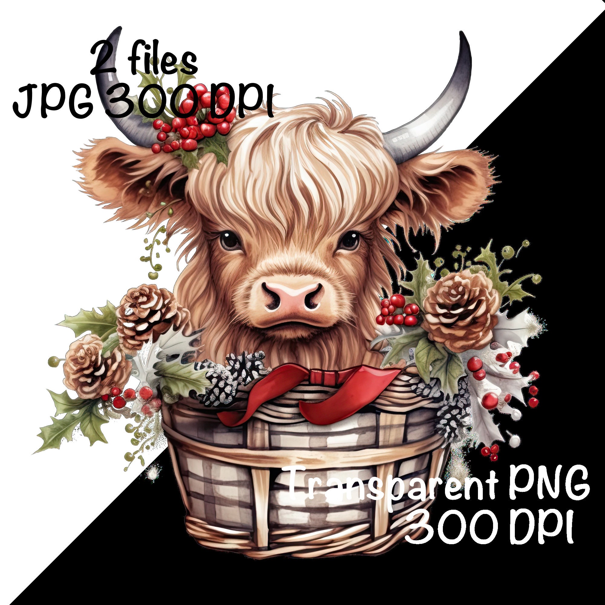 Highland Cow Watercolor Clipart Highland Cow Christmas Flowers Holiday ...