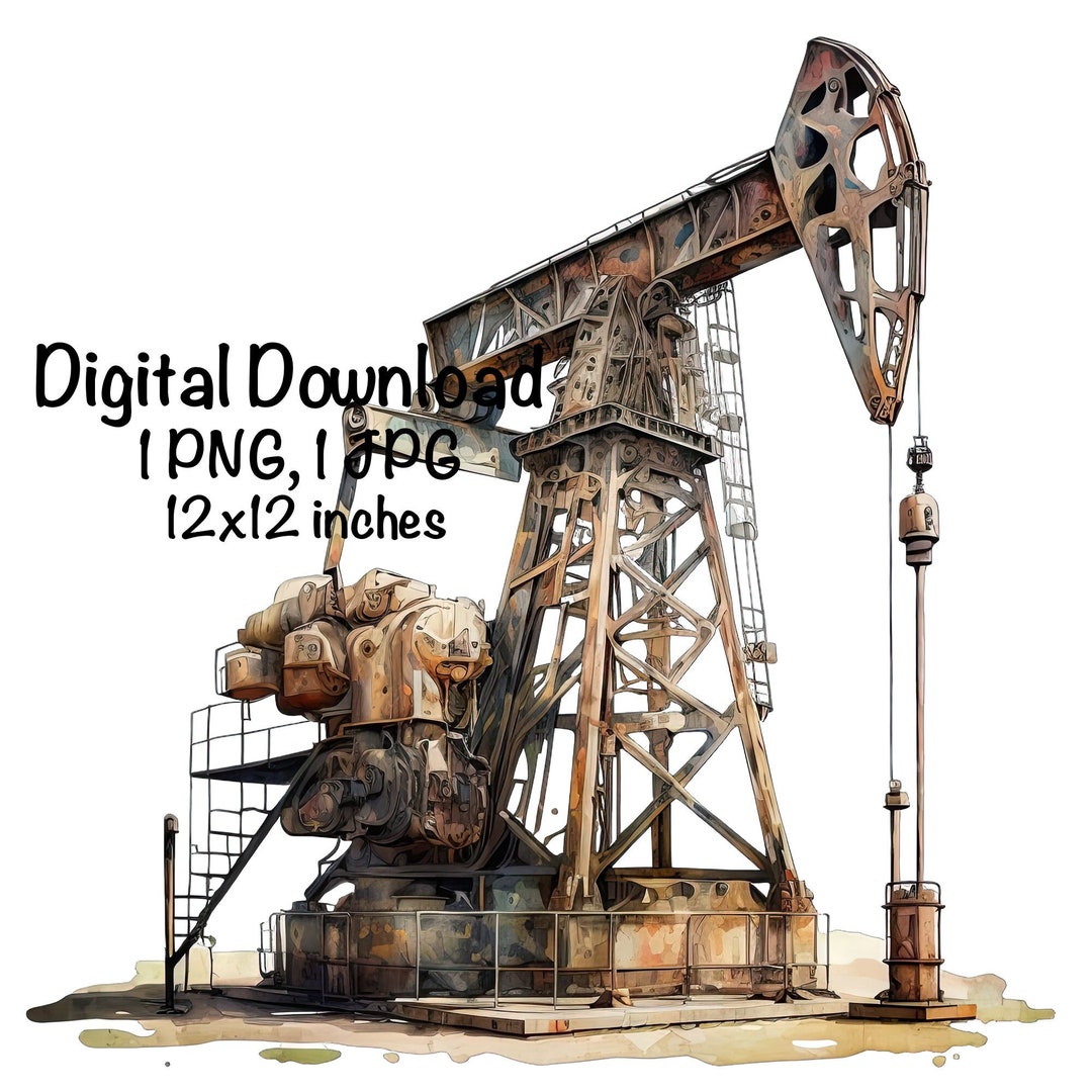 Oil Rig Drilling Watercolor Oilfield Clipart Oil Well PNG Commercial ...