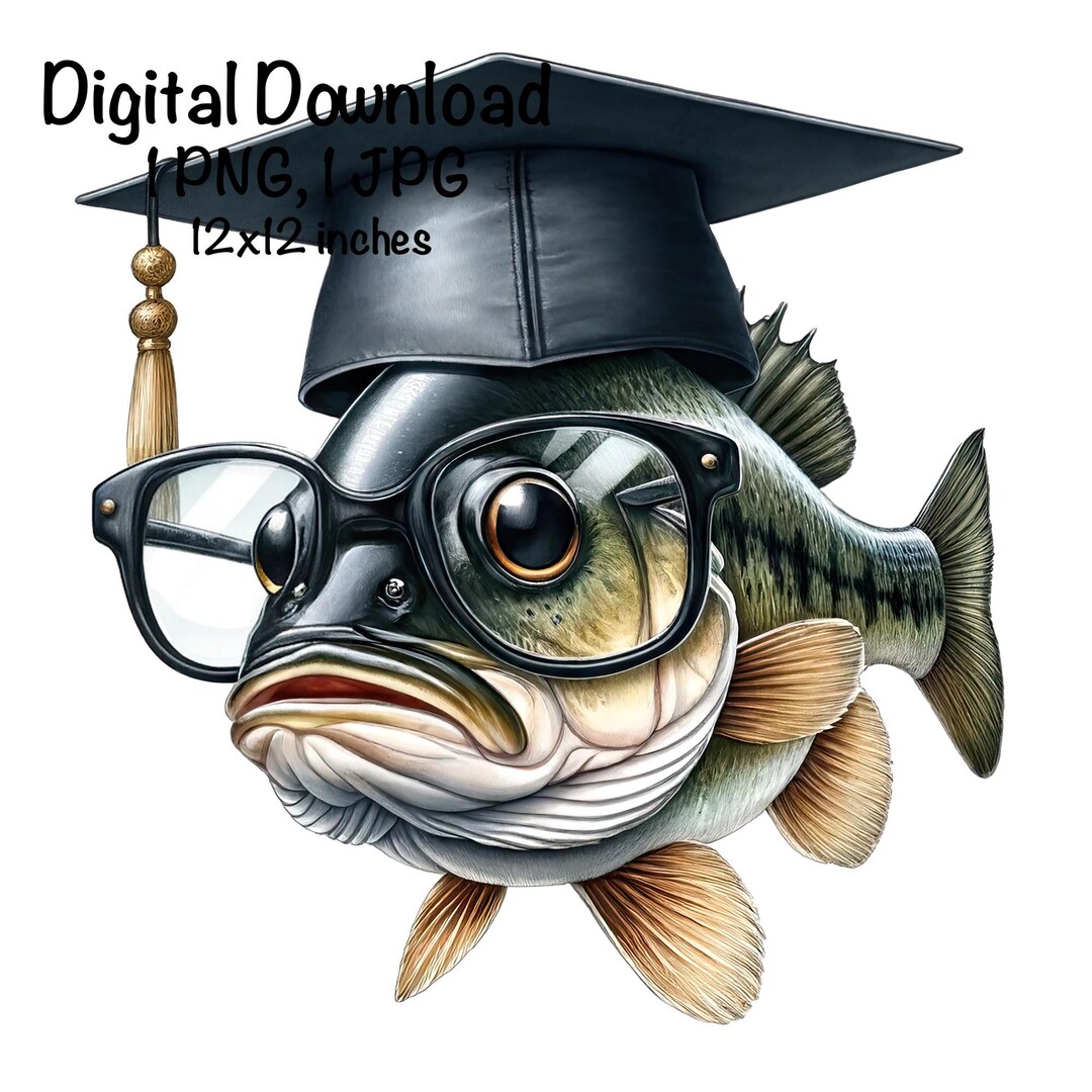 Graduation Cap Bass Fish Watercolor Png, College High School Graduation ...