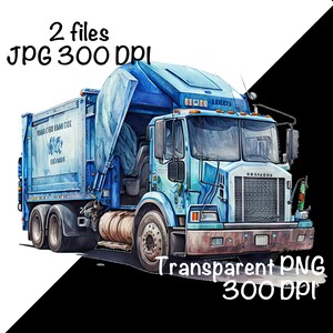 Recycling Truck Watercolor, Blue Garbage Trucks Boys Clipart Nursery ...
