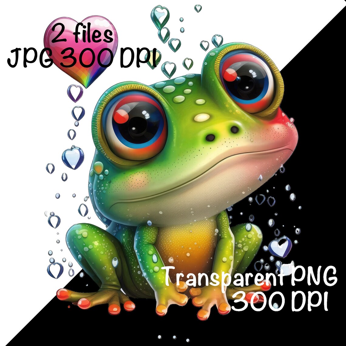Cute Frog Clipart, Swamp Animals Frog Hearts Rainbow Colors PNG, Frog ...