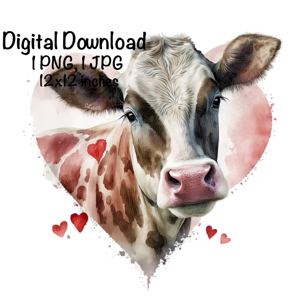 Farm Milk Cow Watercolor Clipart Diary Cow Valentines Day Heart PNG ...