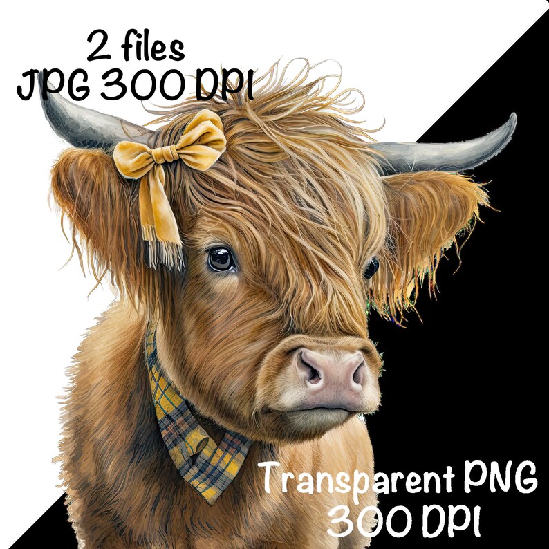 Highland Cow Watercolor Clipart Highland Cow Yellow Hair Bow - Etsy