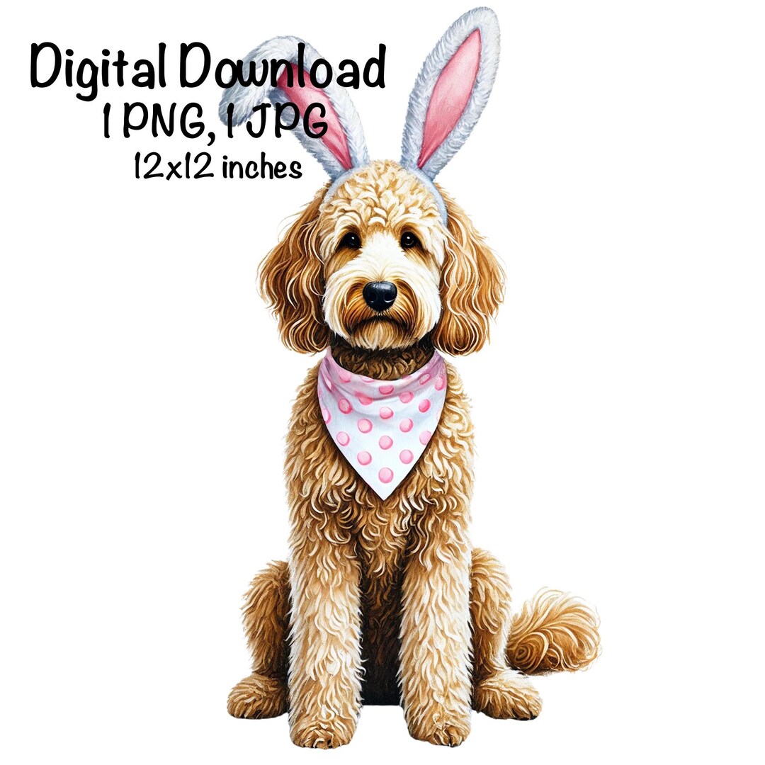 Easter Goldendoodle Puppy PNG, Easter Bunny Golden Doodle Dog ...