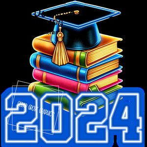 Neon Graduation Cap 2024 PNG College High School Graduation Sublimation ...