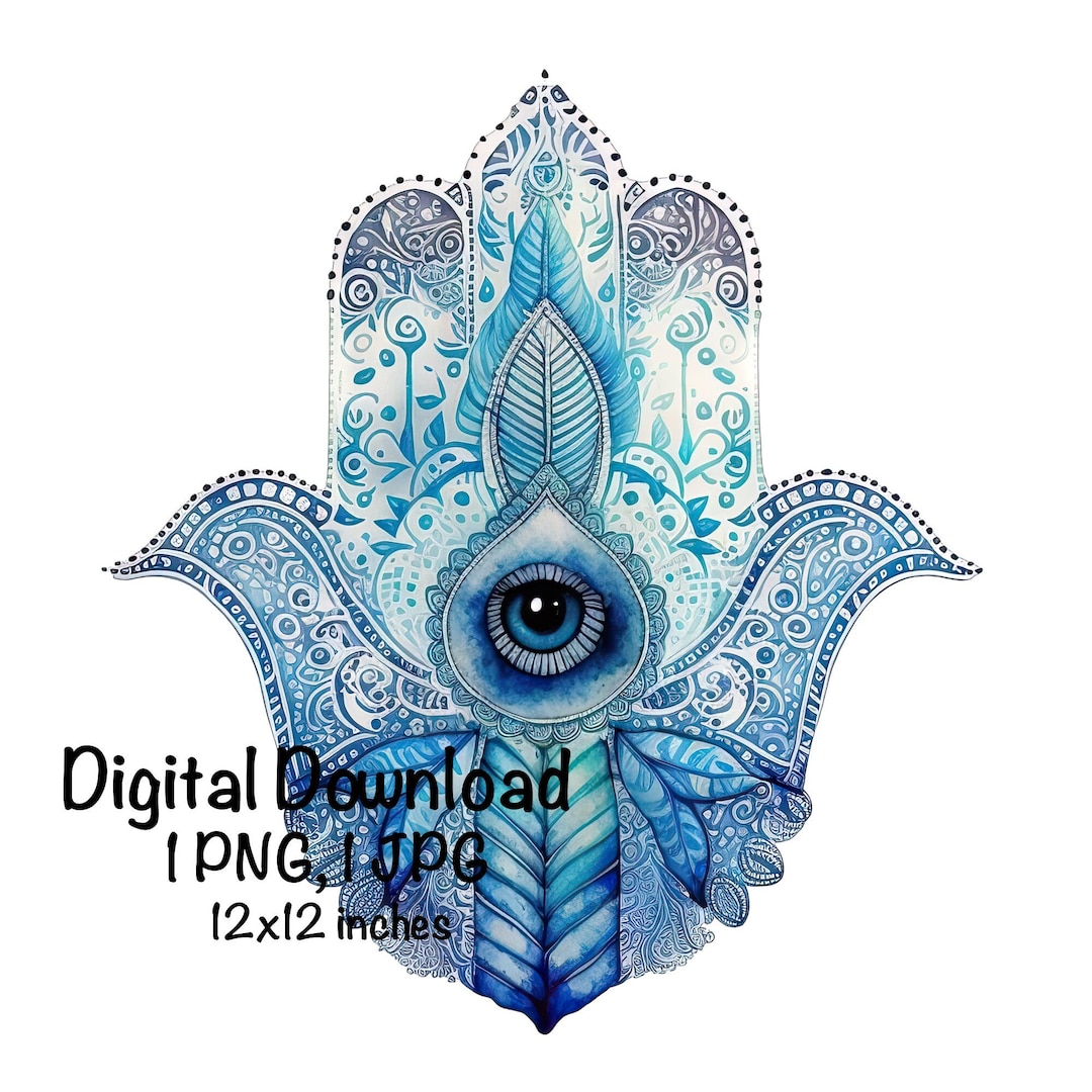 Hamsa Watercolor Clipart Evil Eye Hamsa Hand Fatima Yoga PNG Commercial ...