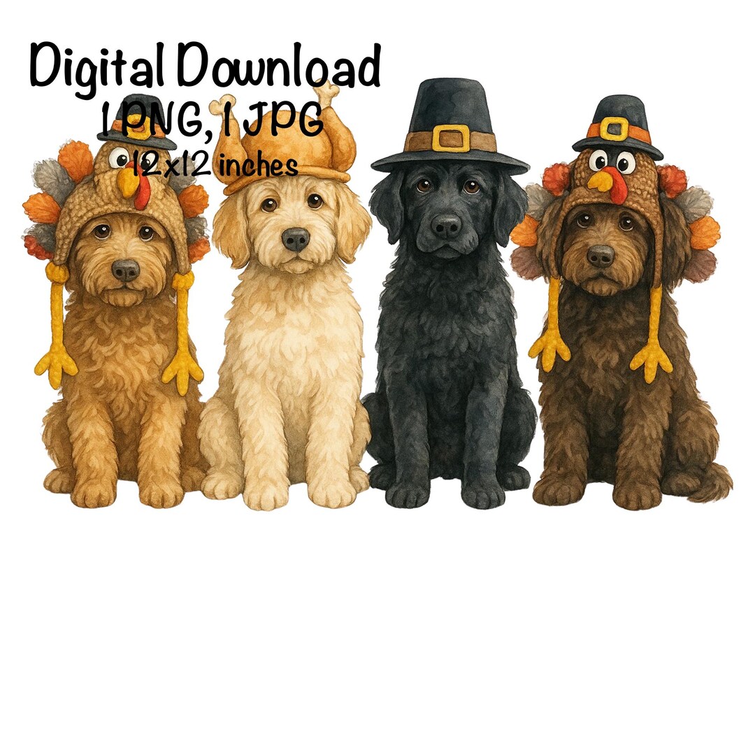 Thanksgiving Goldendoodle Dogs in a Row PNG, Gobble Squad PNG, Funny ...