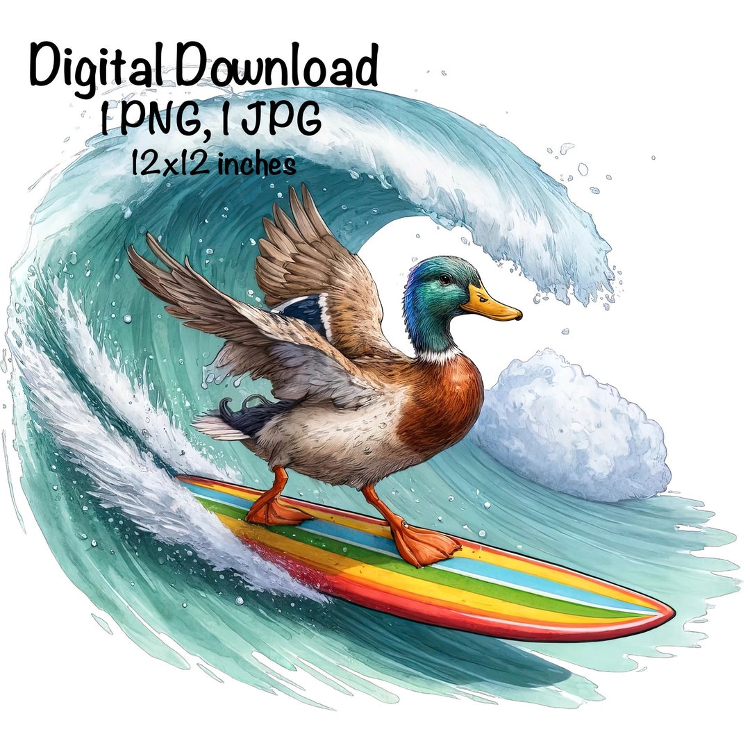 Surfing Mallard Duck PNG | Surfer Sublimation | Cute Duck Surfing PNG ...