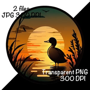 Sunset Duck Watercolor Duck Hunting Family Clipart Sunset PNG ...
