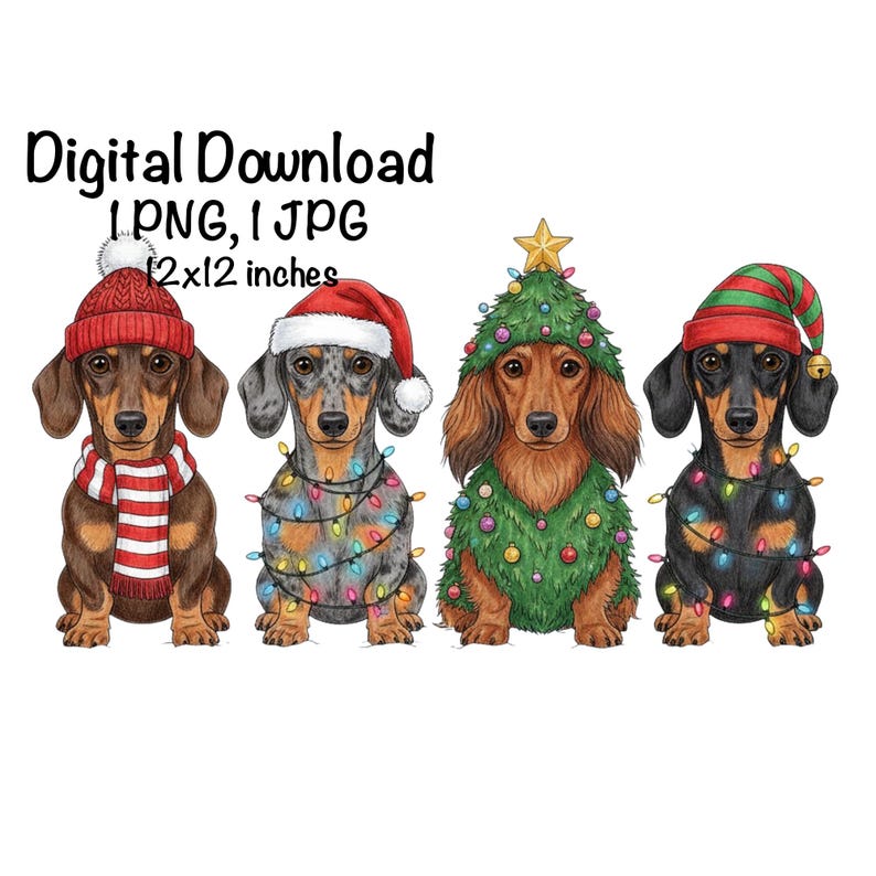 Christmas Dachshund Dogs in a Row PNG, Santa Squad PNG, Funny Dogs ...