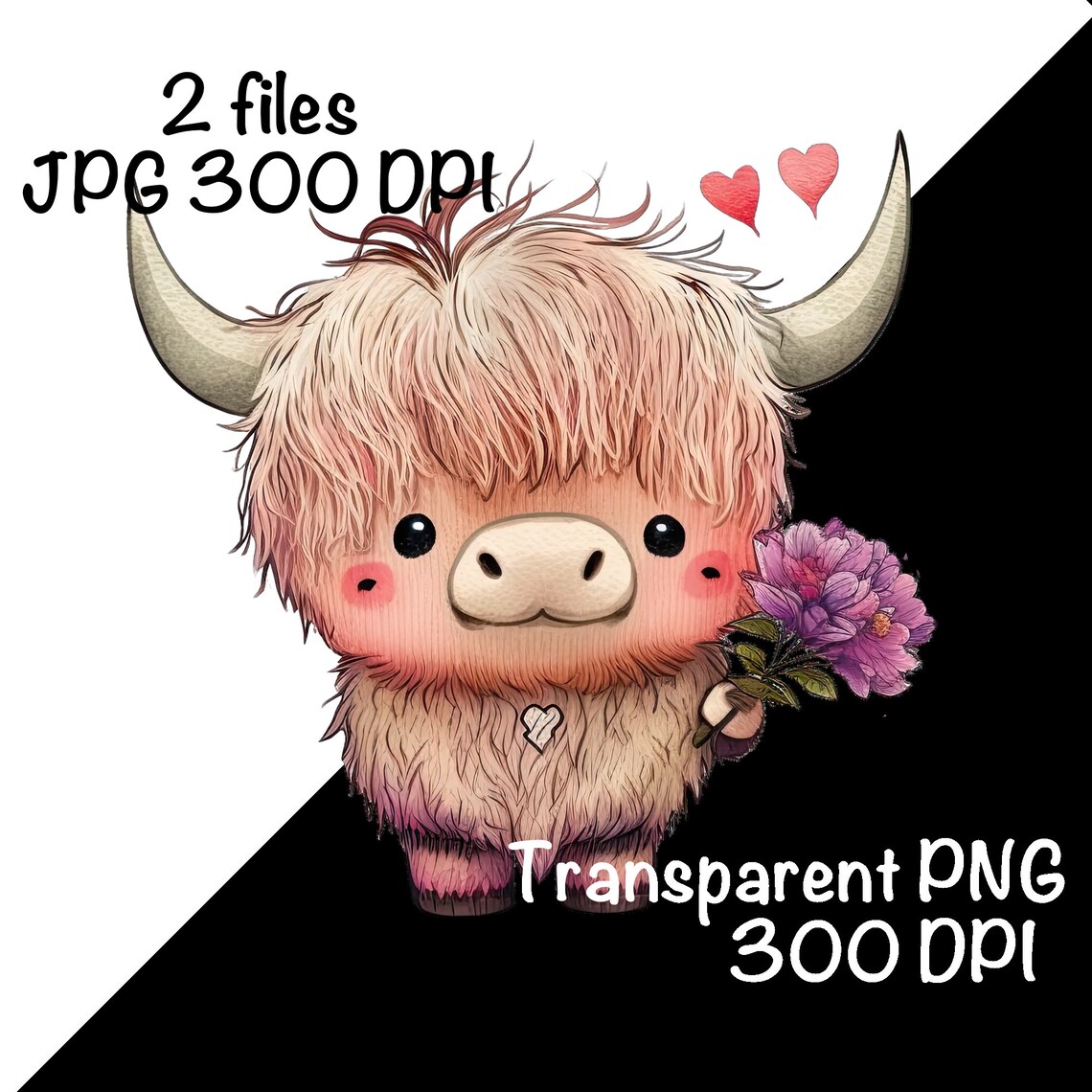 Cute Highland Cow Watercolor Clipart Highland Cow Hearts PNG - Etsy