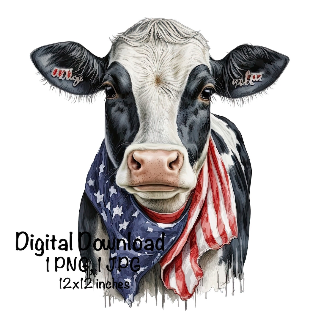 American Holstein Cow Watercolor Clipart Milk Cow Bandana US Flag PNG ...