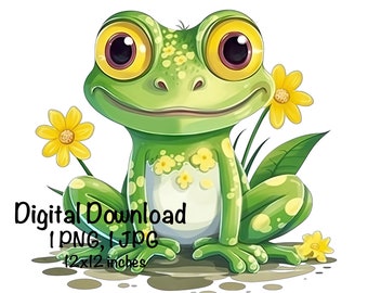 Frog, Cute Frog Clipart, Woods Forest Animals Frog PNG, Frog Daisy ...