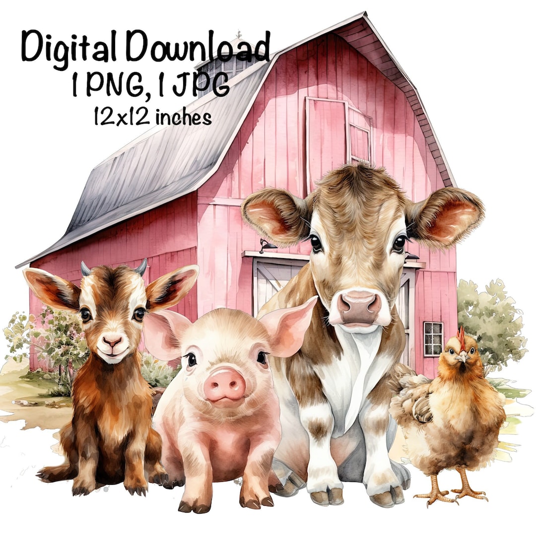 Farm Sublimation Png, Cow Pig Goat Chicken Pink Barn PNG, Farmhouse Png ...