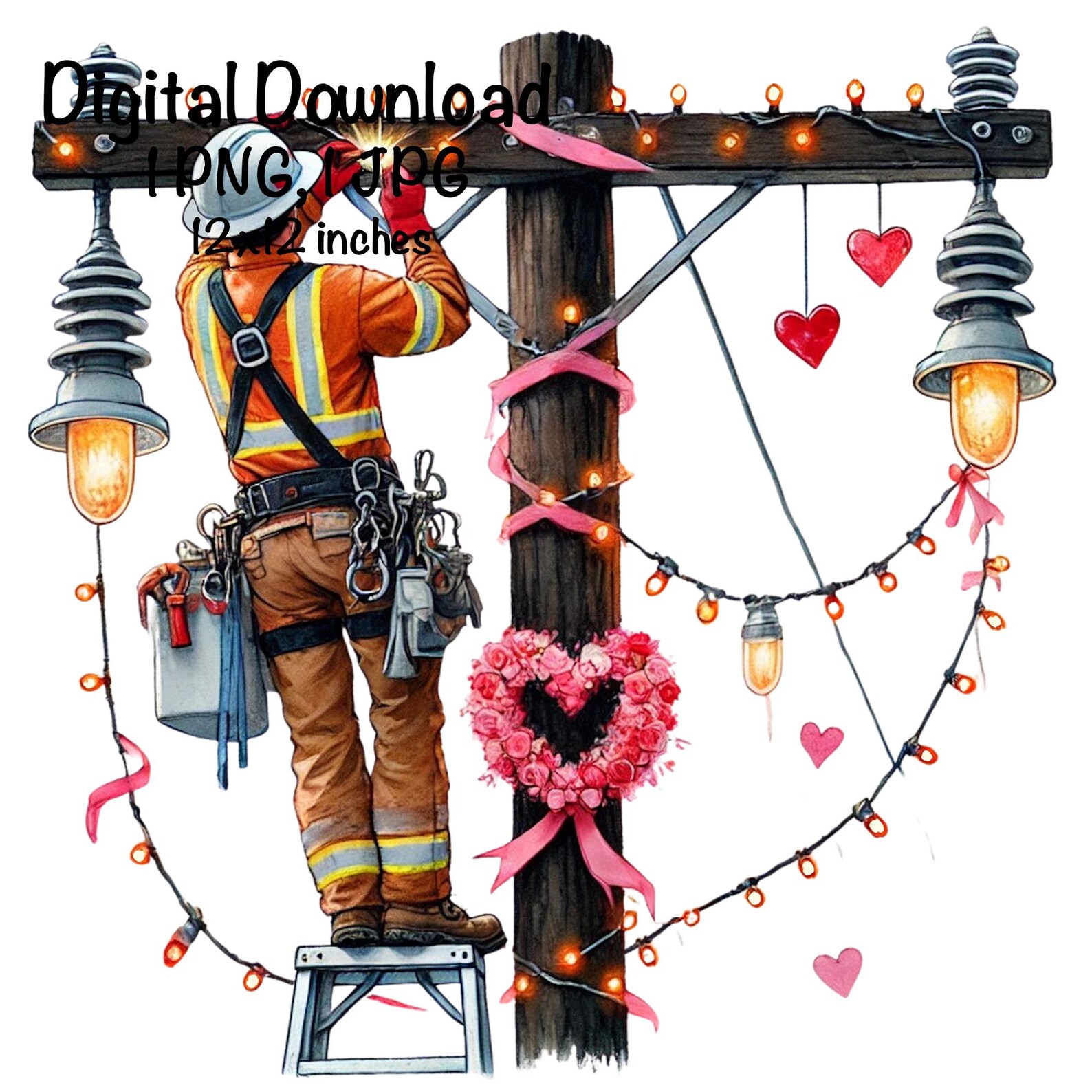 Valentine Lineman PNG Sublimation, Lineman Electrician Worker Boys ...