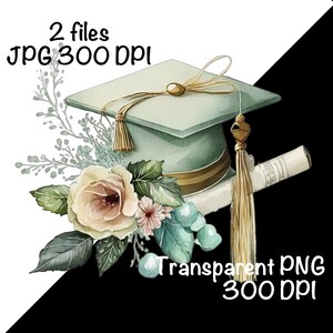 Graduation Cap Watercolor College High School Graduation Clipart Sage ...