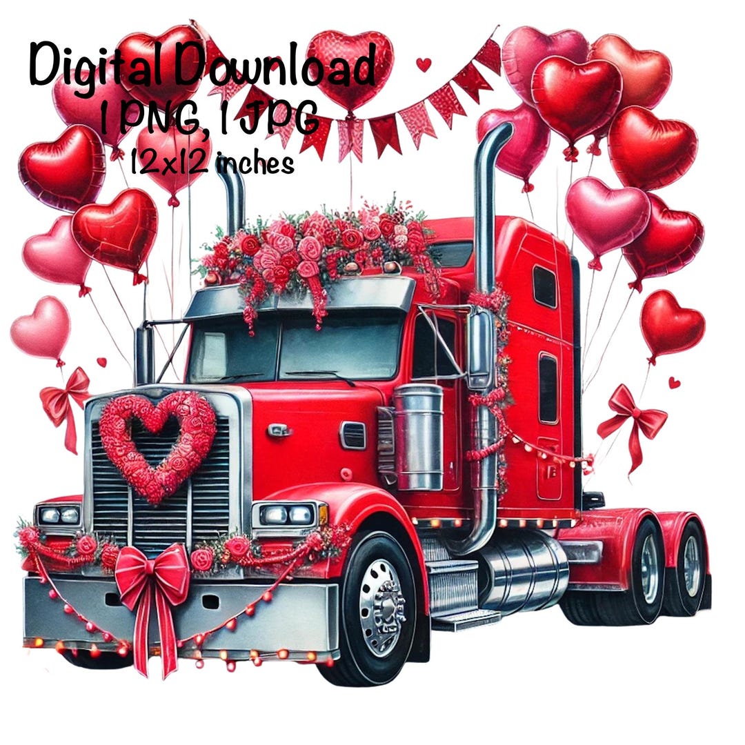 Valentine's Day Flatbed Truck PNG Hearts Love Truck Boys Clipart Semi ...