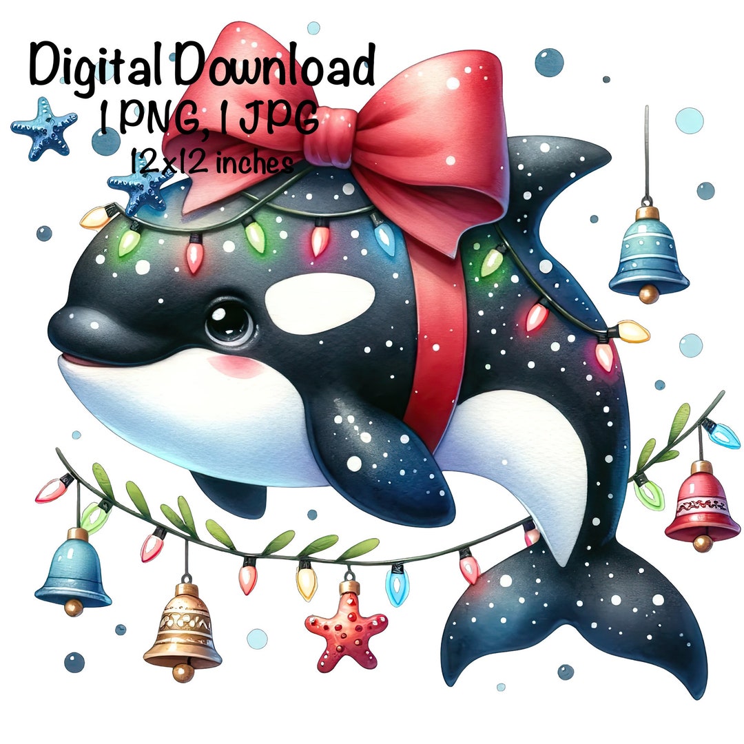 Whale Orca PNG, Christmas Whale Clipart Ocean Sea Animals Santa Orca ...