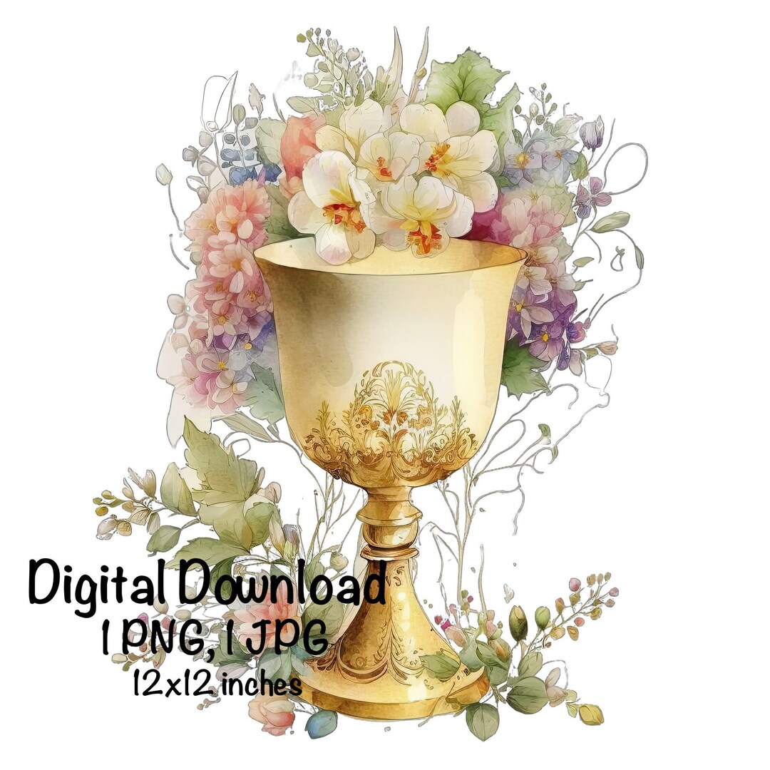 First Communion Cup Watercolor Floral Cup Clipart Easter Sublimation ...